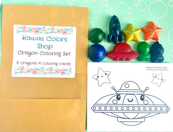 OUTER SPACE CRAYON Coloring Set Rocket Spaceship Aliens | Etsy