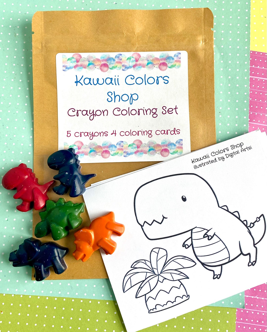 DINOSAUR CRAYON Coloring Set, Coloring Pack With 5 Crayons, Travel ...