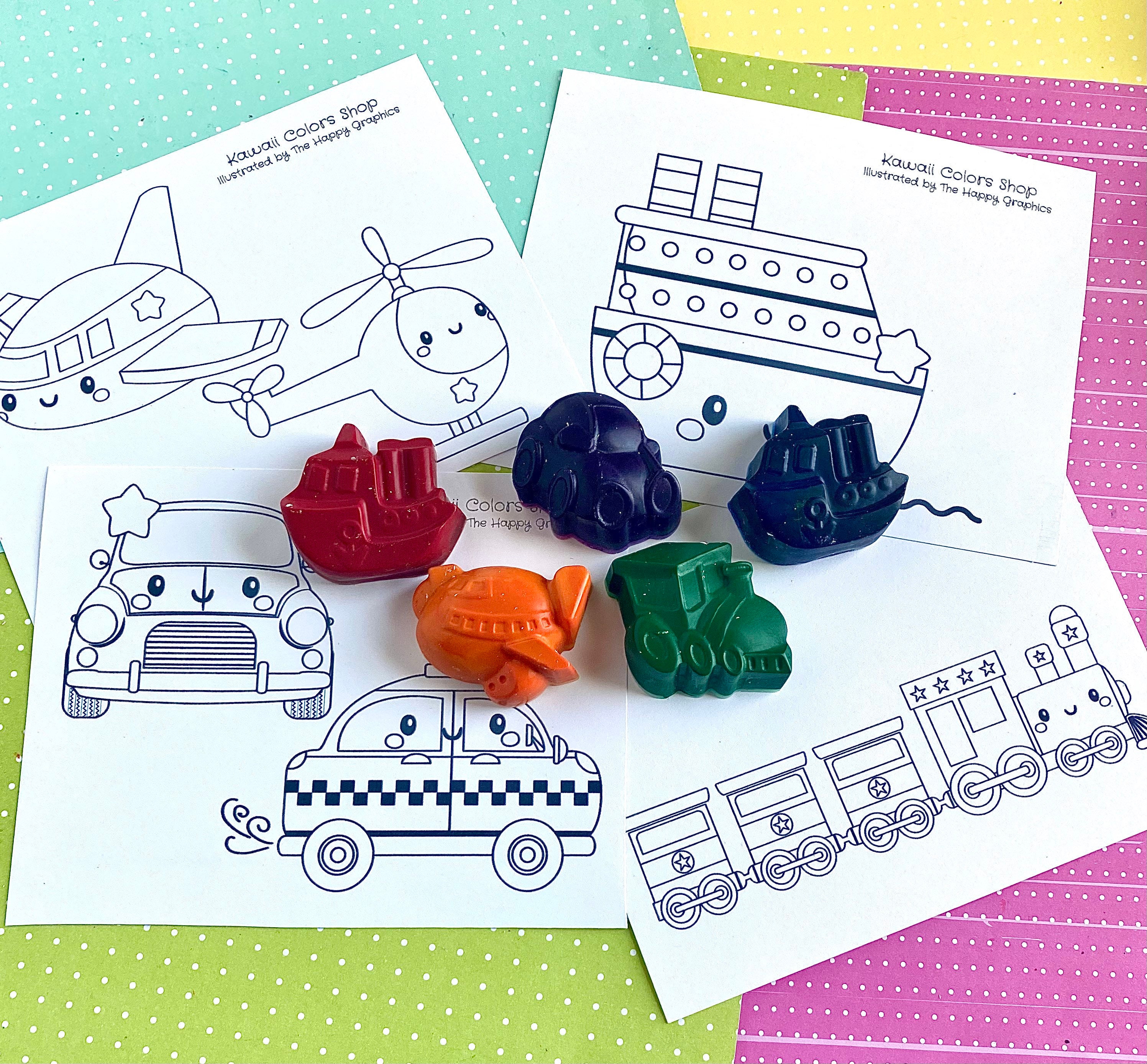 TRANSPORTATION Crayon Coloring Set, Train Car Boat Plane, Travel ...