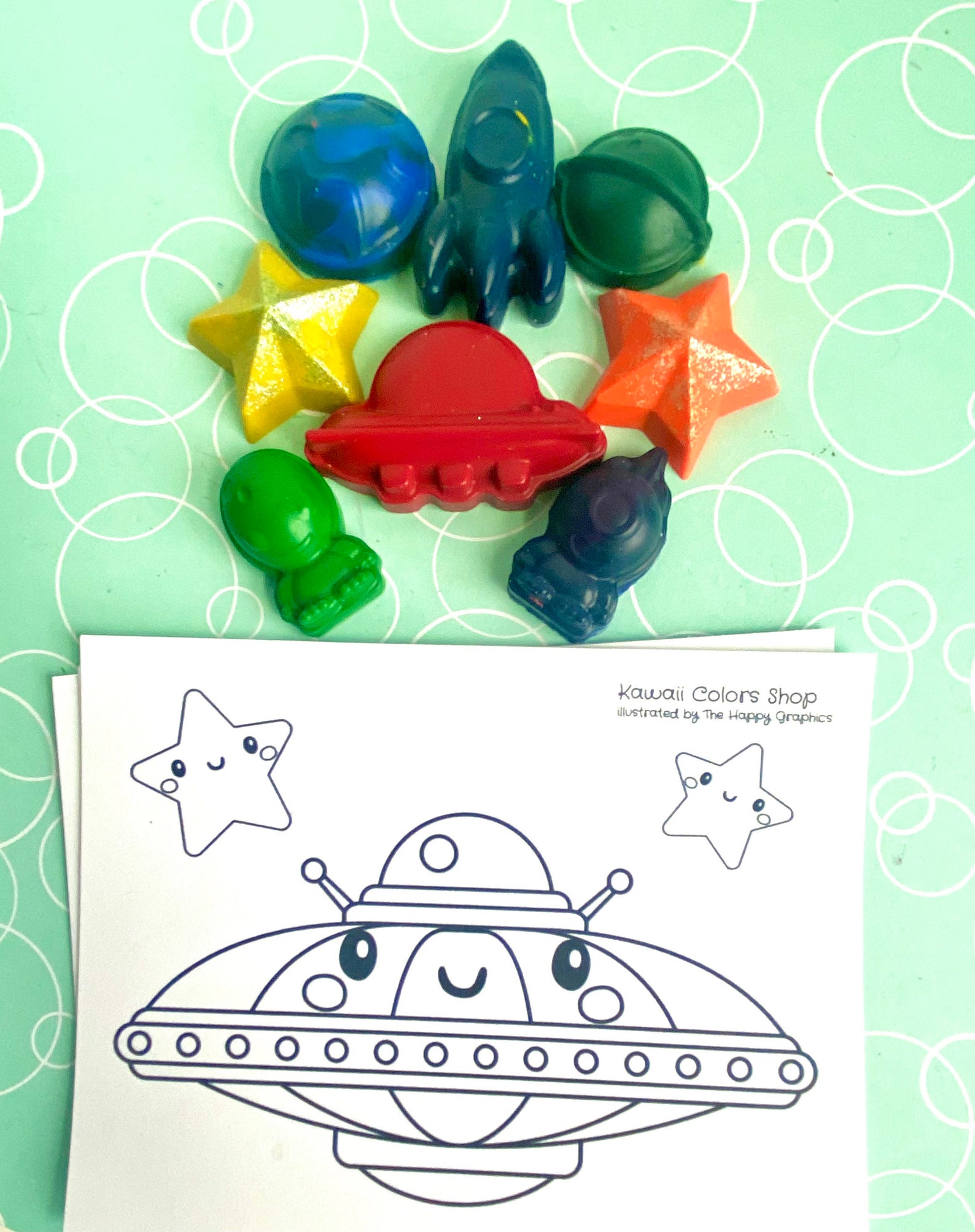 OUTER SPACE CRAYON Coloring Set Rocket Spaceship Aliens - Etsy