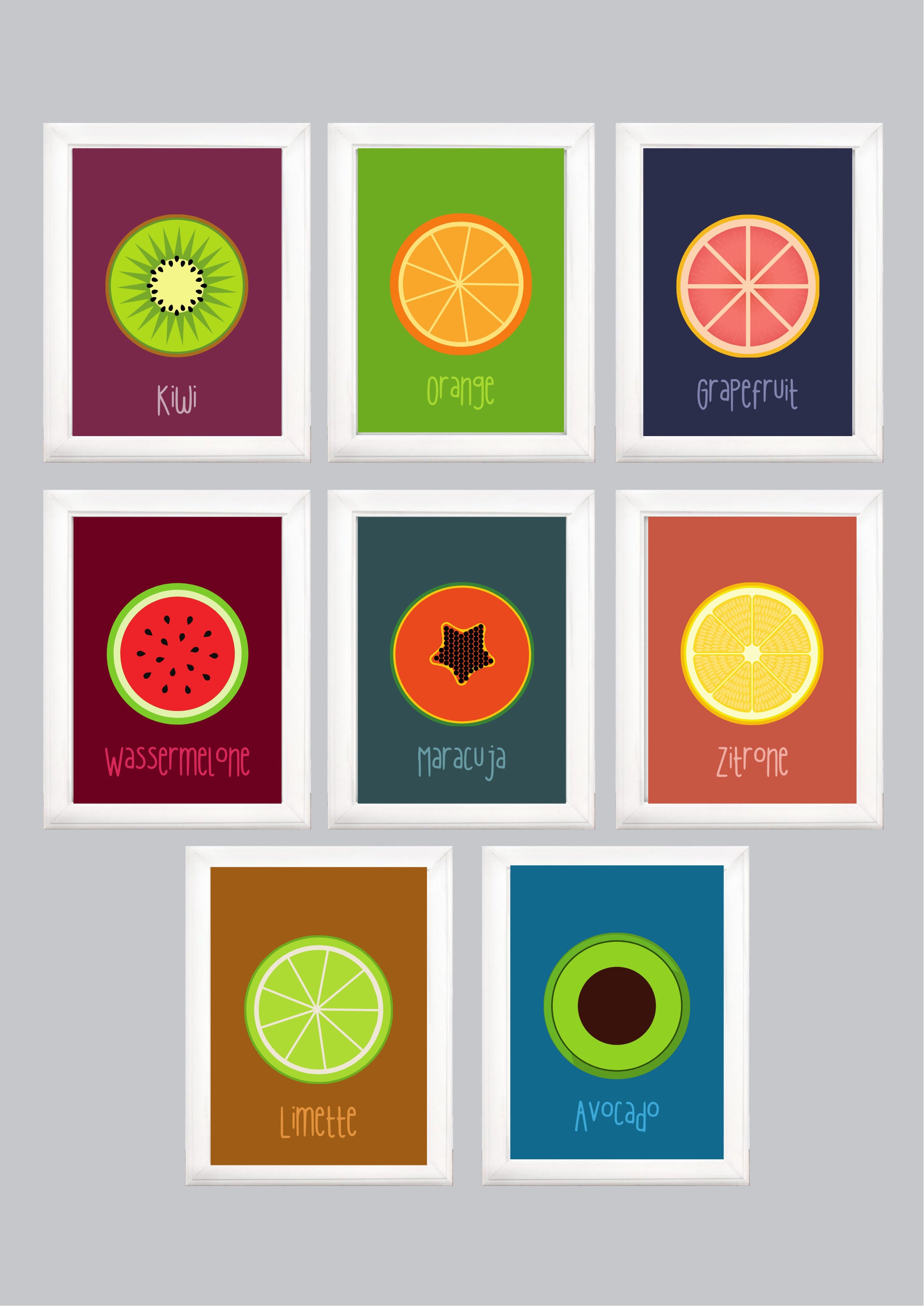 Set of 3 Posters Fruit, Poster Fruit, Kiwi Picture, Lemon Picture ...