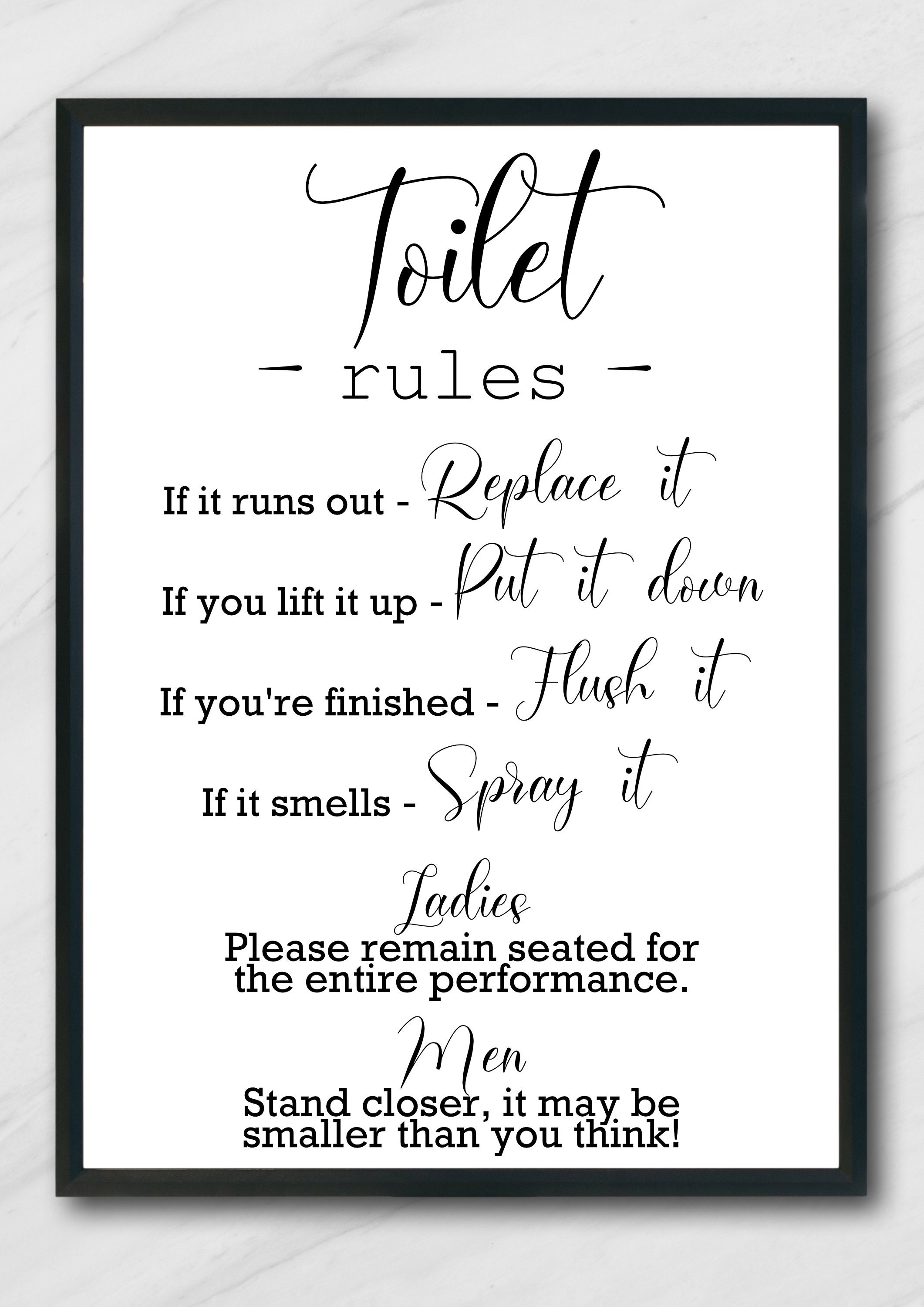 Toilet Rules Print | Funny Toilet Print | Toilet Rules | Poster for ...