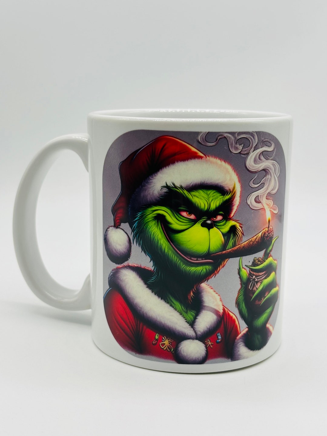 Personalised Grinch Mug | Funny Grinch Holding Splif Mug | Grinch ...