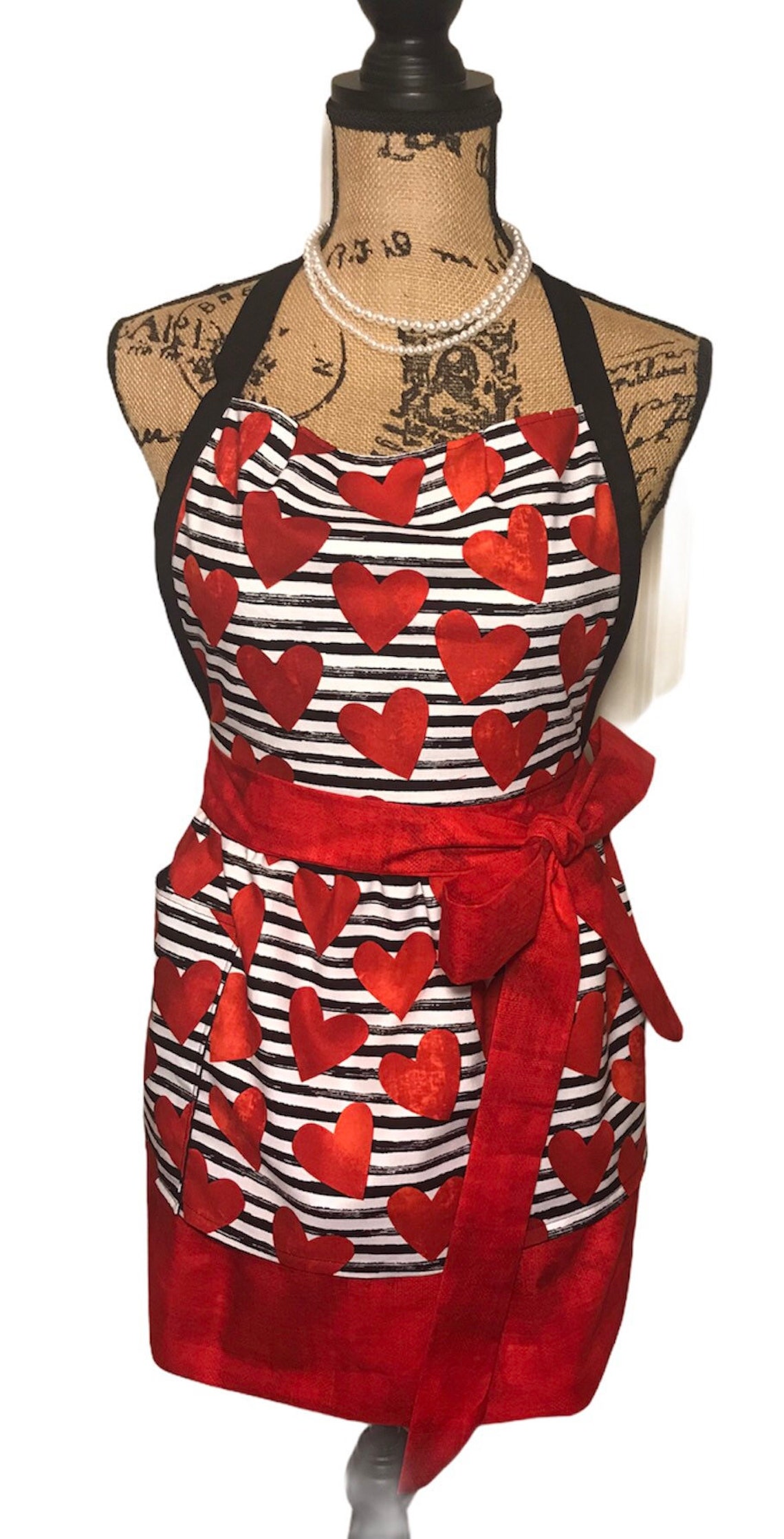 Sexy heart stripped cooking apron for women with pocket | Etsy