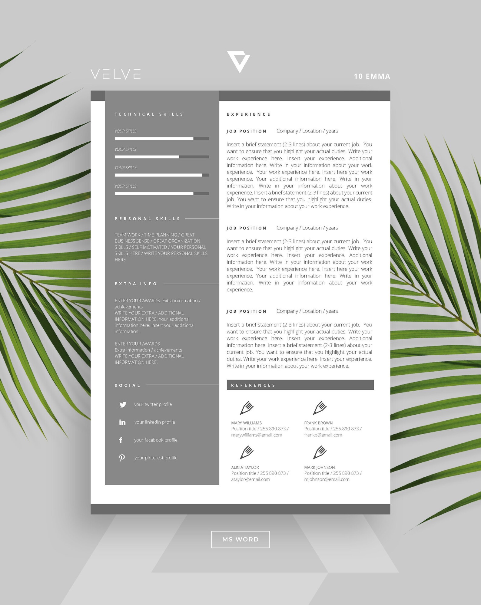 Resume / CV 3 Page Template, Cover Letter / Instant Download Resume for ...