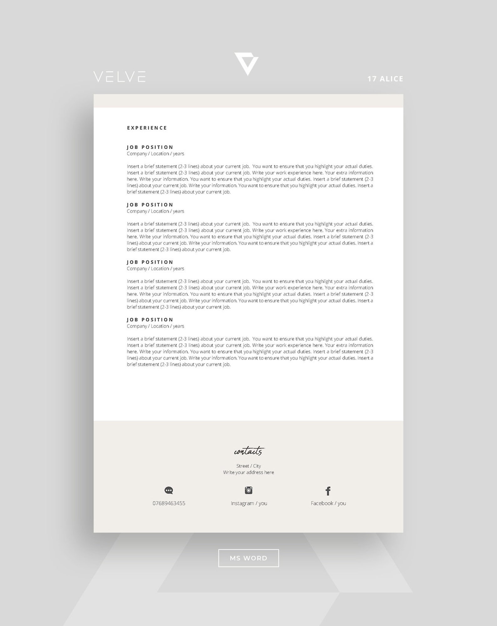 Resume / CV 5 Page Template + Cover Letter / Instant Download Resume ...