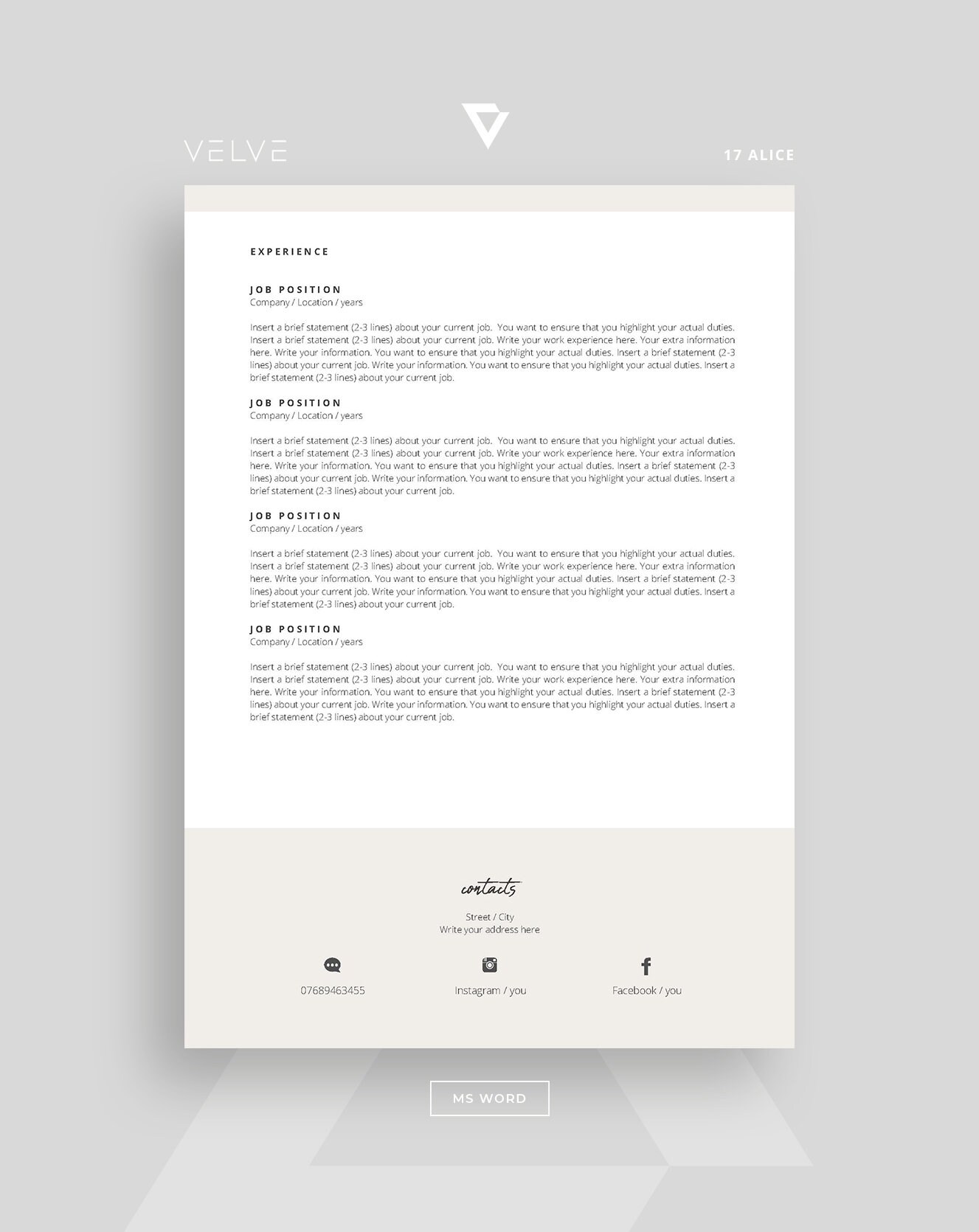 Resume / CV 5 Page Template + Cover Letter / Instant Download Resume ...