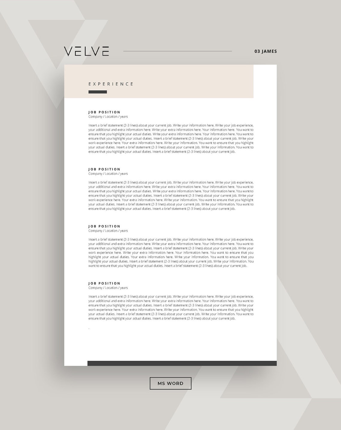 Resume / CV 5 Page Template Cover Letter / Instant Download Resume for ...