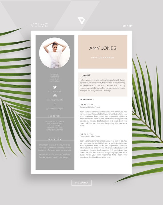 Resume / CV 3 page Template Cover Letter / Instant Download | Etsy