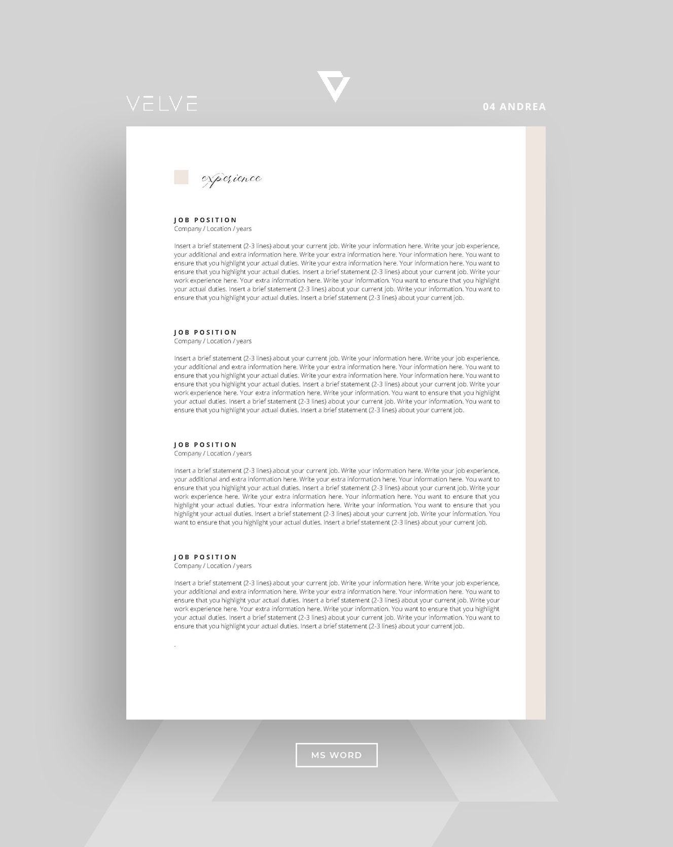 Resume / CV 5 Page Template Cover Letter / Instant Download Resume for ...