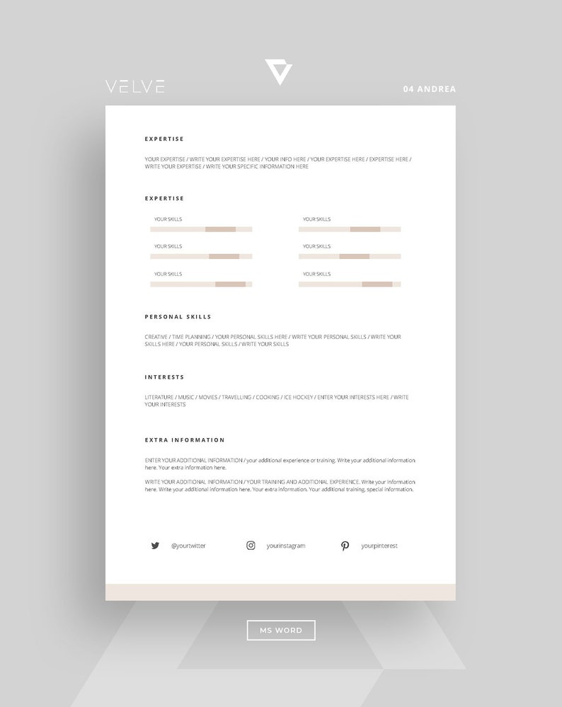 Resume / CV 5 Page Template + Cover Letter / Instant Download Resume ...