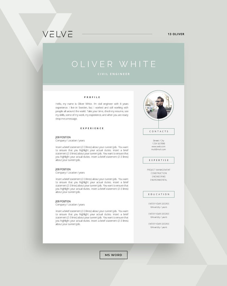 Professional Resume Template / CV Template. Cover Letter / - Etsy