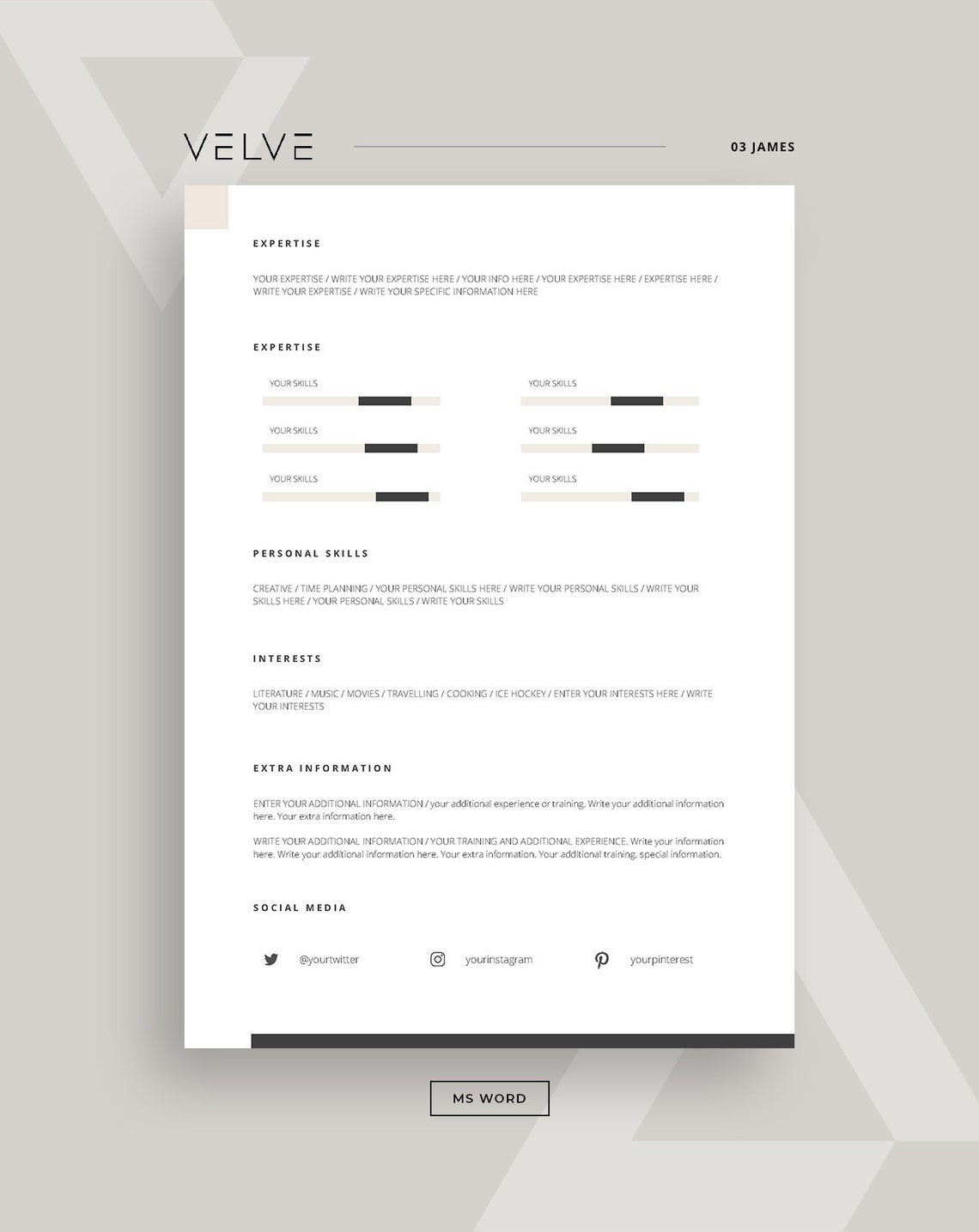 Resume / CV 5 Page Template Cover Letter / Instant Download Resume for ...
