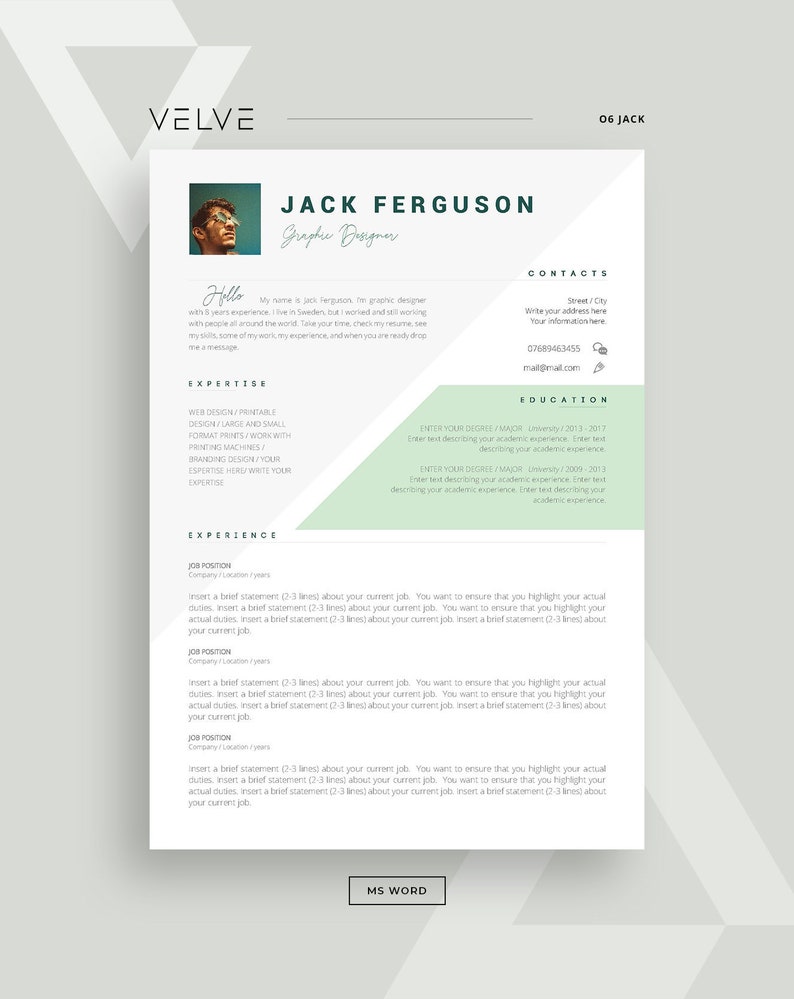 Resume / CV 3 Page Template, Cover Letter / Instant Download Resume for ...