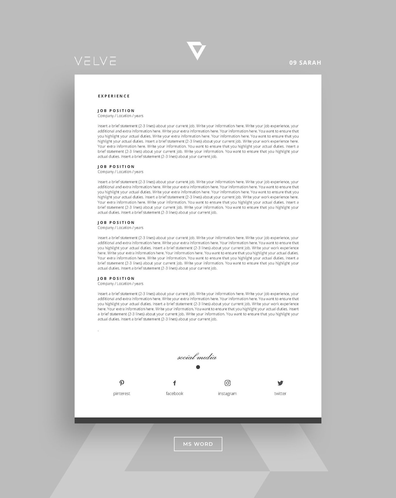 Resume / CV 5 Page Template + Cover Letter / Instant Download Resume ...