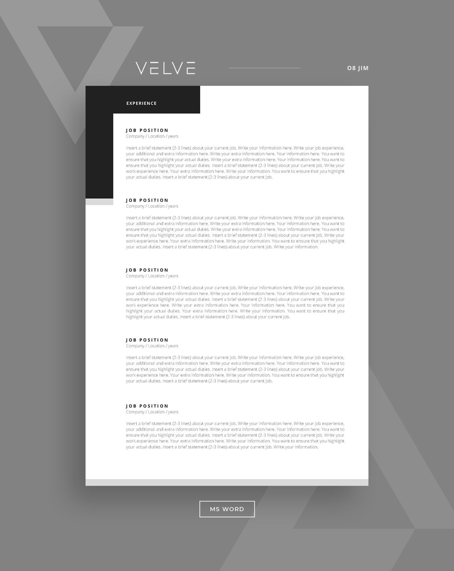 Resume / CV 5 Page Template Cover Letter / Instant Download Resume for ...