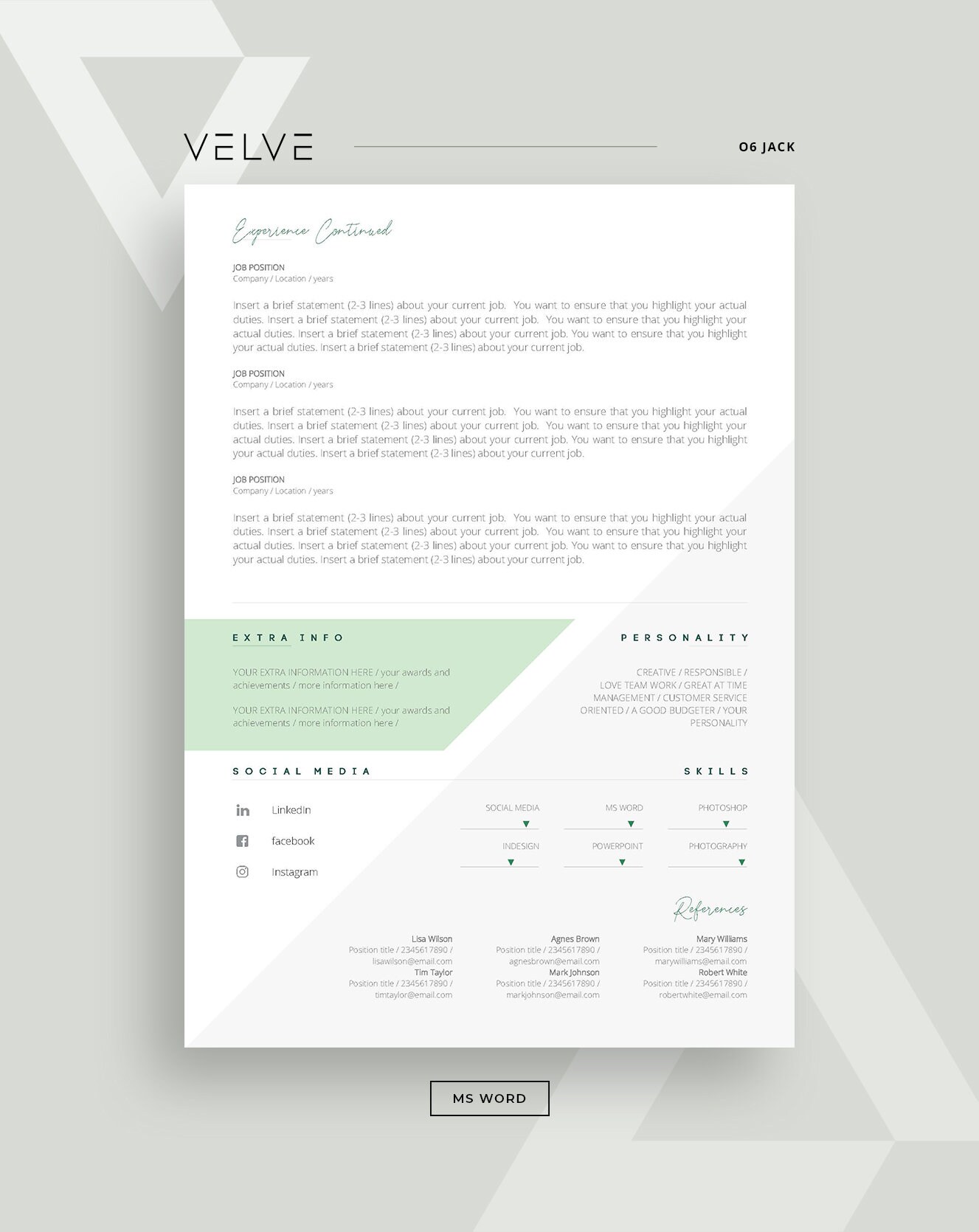 Resume / CV 3 Page Template Cover Letter / Instant Download - Etsy