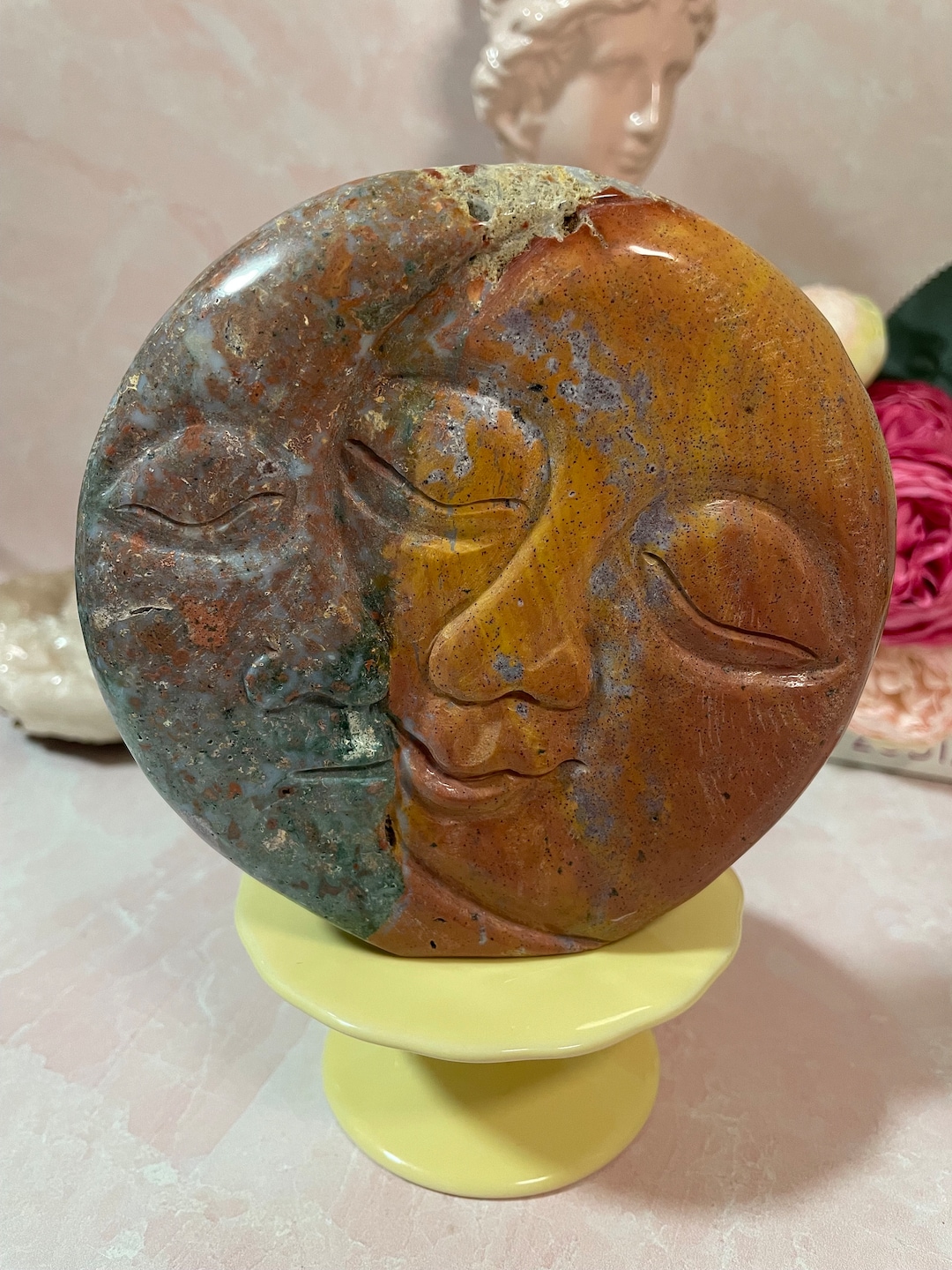 Sea Jasper Sun & Moon Face Carving - Etsy