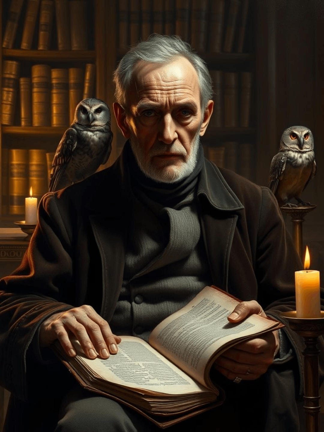 Dark Academia Portrait | Gothic Scholar With Owls (digital Download) - Etsy