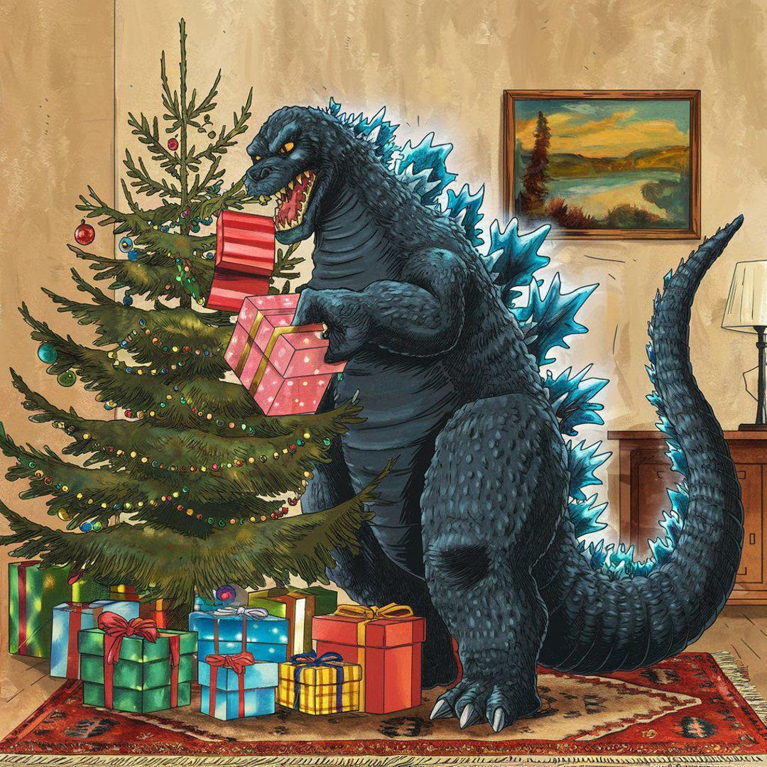 Godzilla Saves Christmas-godzilla Christmas Gift Wrapping Paper Monster ...