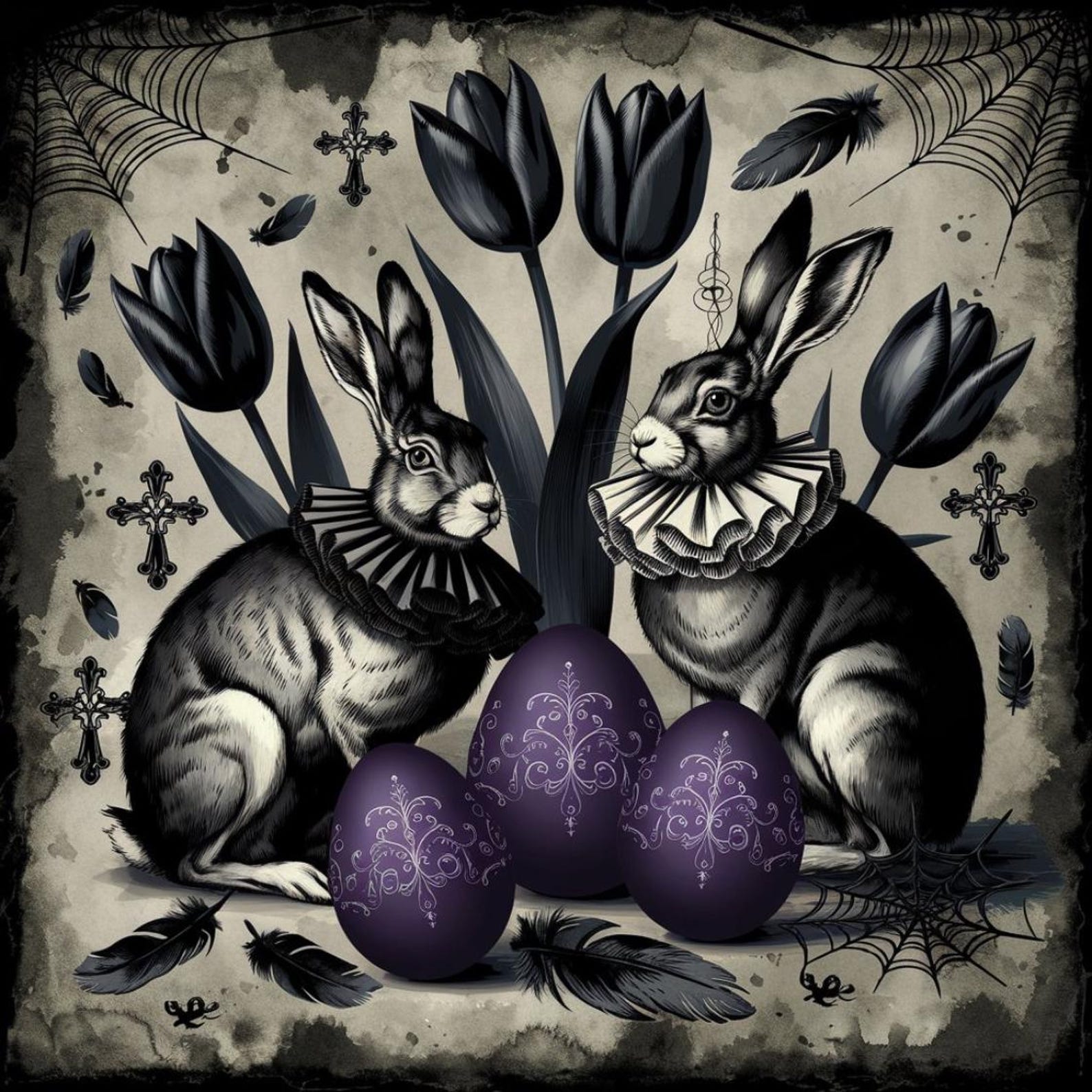 Gothic Easter Bunny PNG | Spooky Victorian Floral Wall Art (ZIP File ...