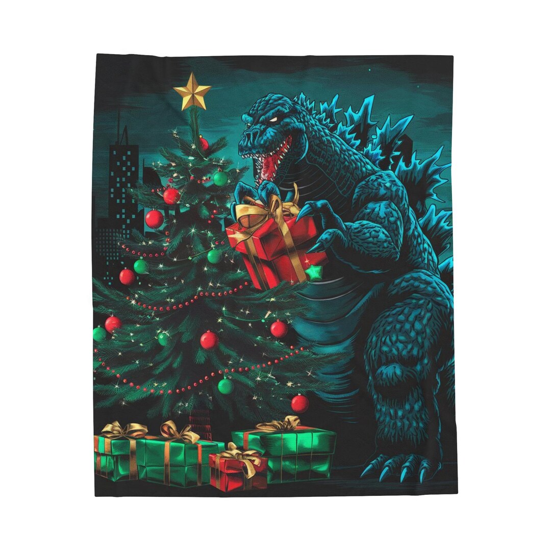 Godzilla Steals Christmas Velveteen Plush Blanket, Festive Couch Throw ...