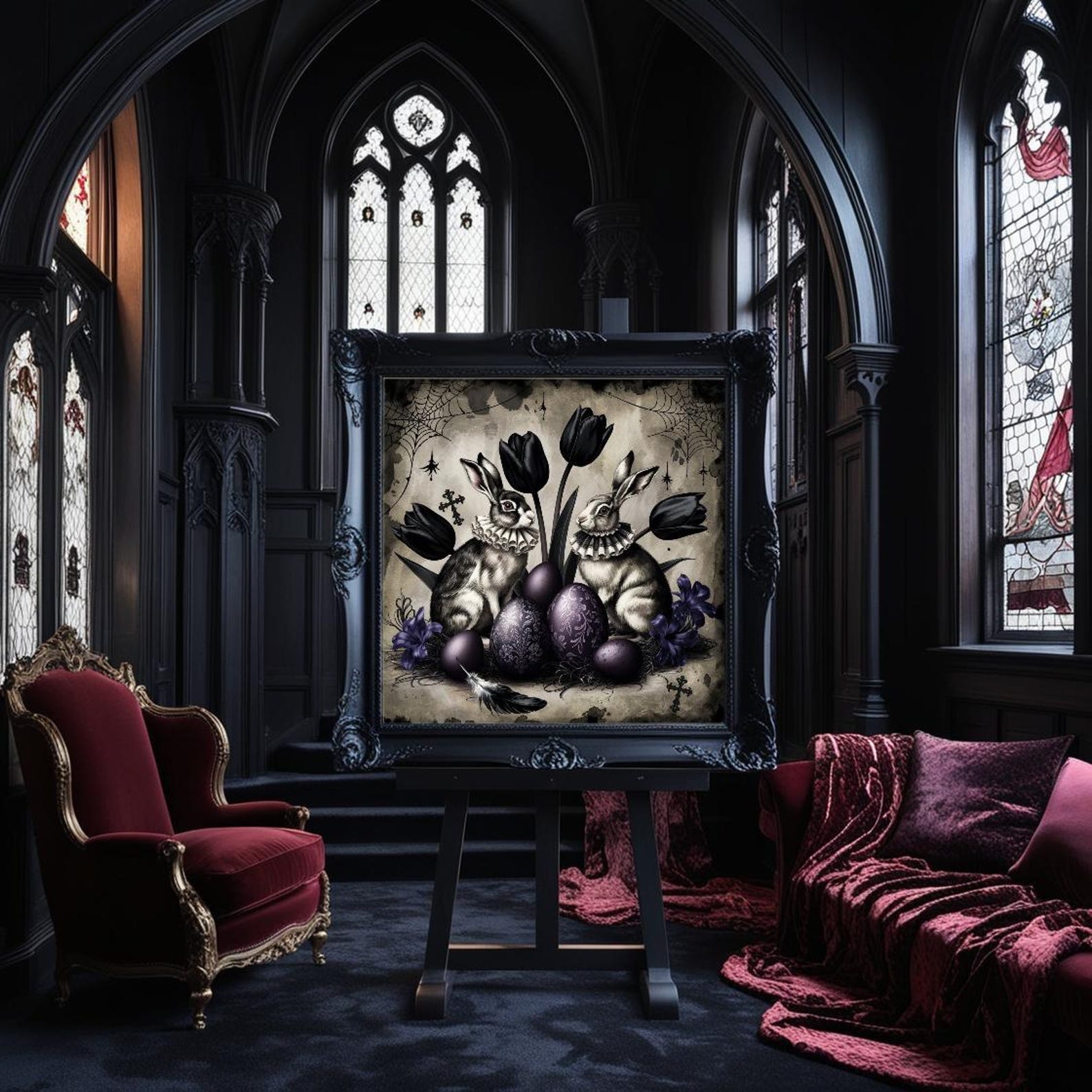 Gothic Easter Bunny PNG | Spooky Victorian Floral Wall Art (ZIP File ...