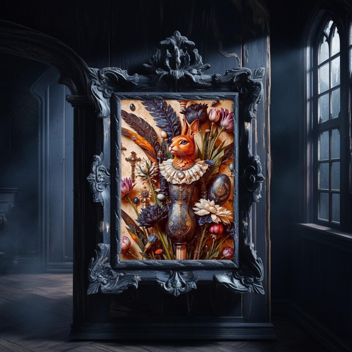 Gothic Easter Bunny PNG | Spooky Victorian Floral Wall Art (ZIP File ...