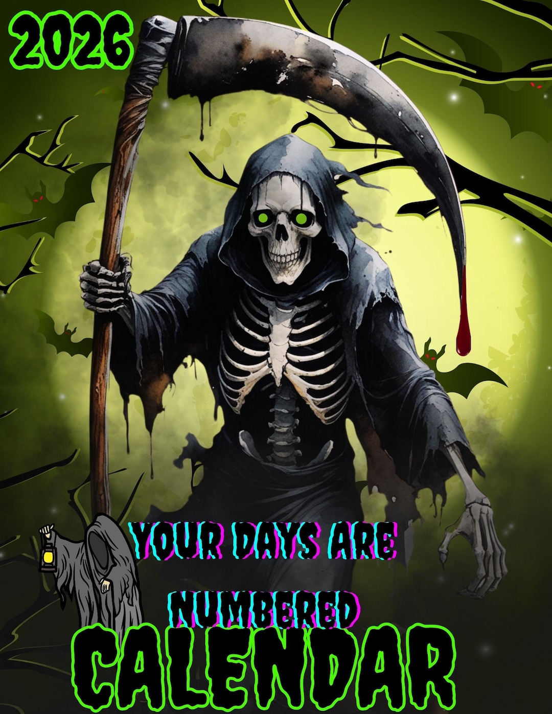 2026 Haunted Horror Calendar Printable – Grim Reaper, Monsters, Classic ...