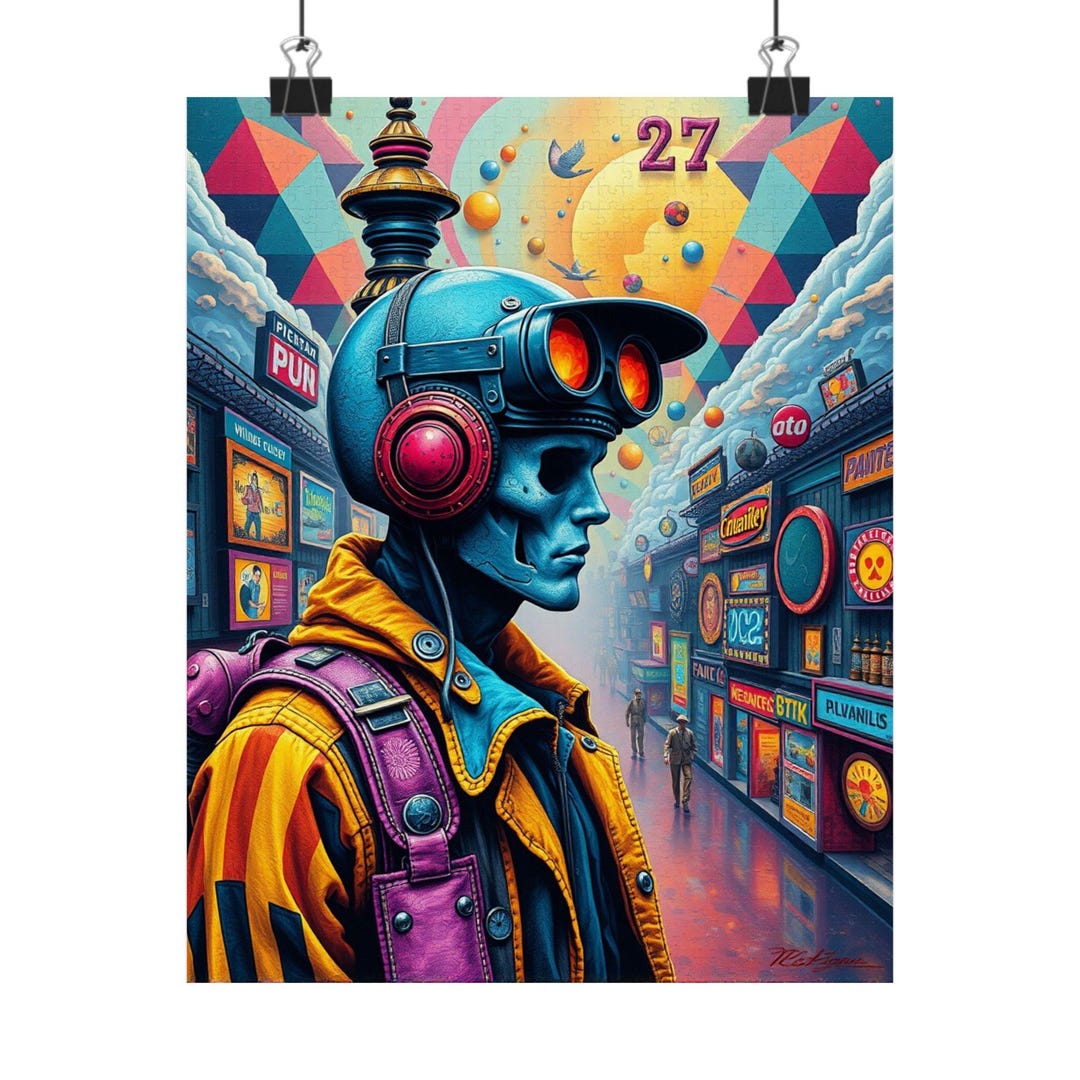 Vertical Cyberpunk Skeleton Traveler Matte Poster, Neon Sci-fi Art ...