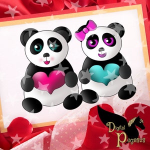 Valentines Clipart Cute Panda Bears Love Stickers - Etsy
