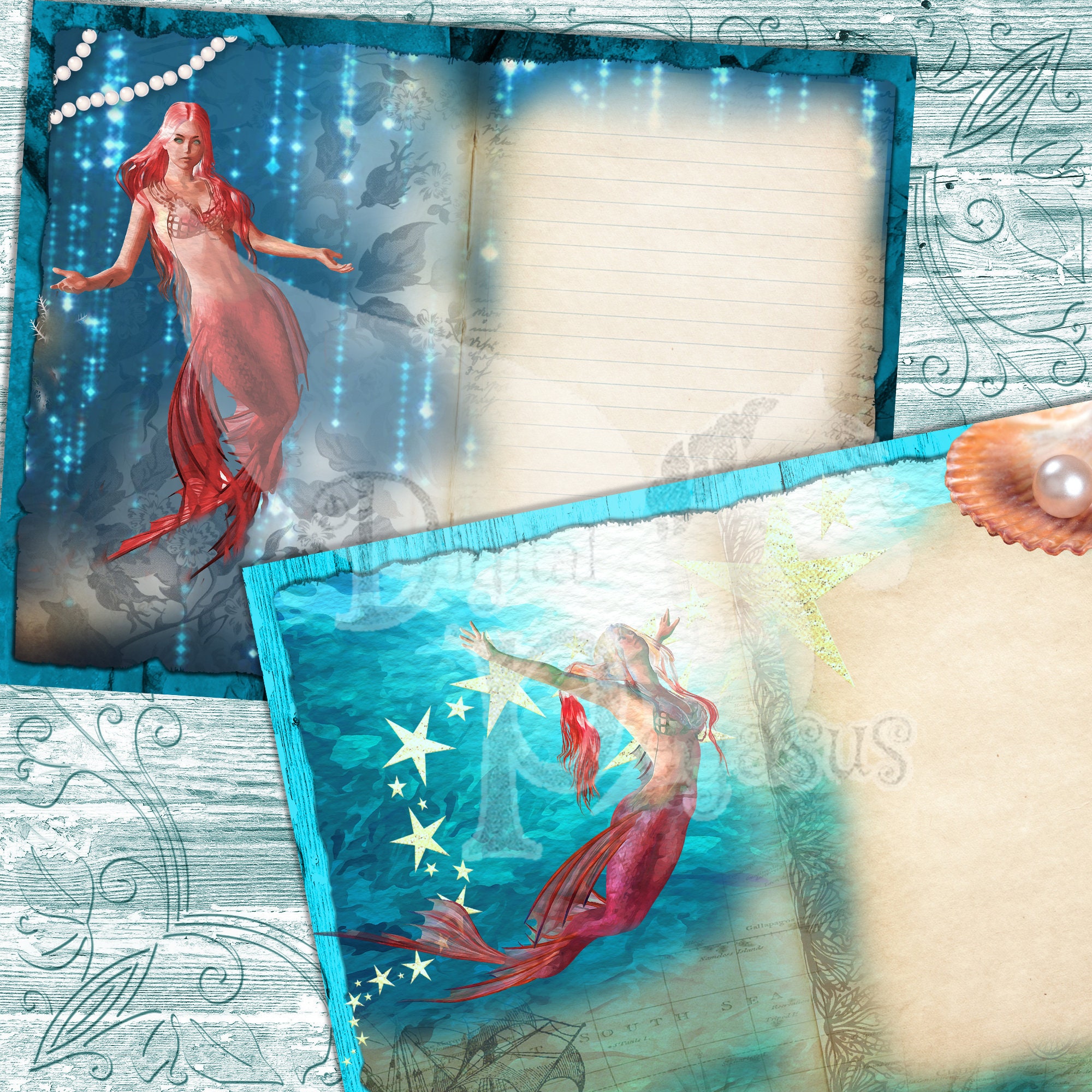 Mermaids and Pearls Journal Pages | Junk Journal Papers | Printable ...
