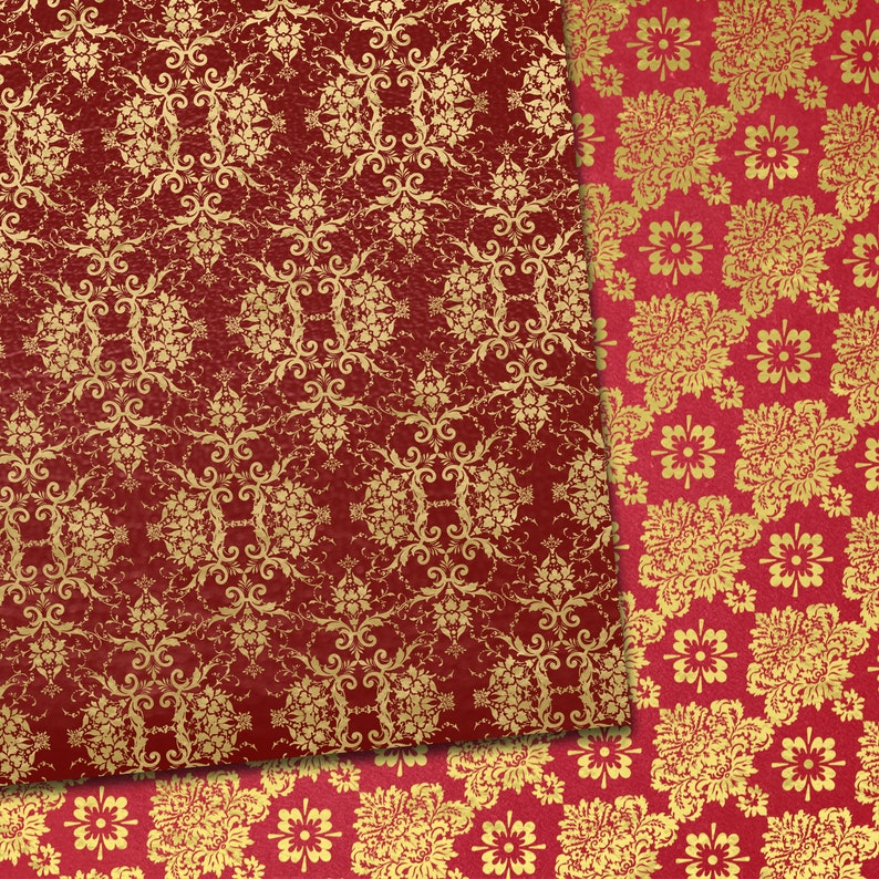 Red Scrapbook Paper Damask Digital Paper Red and Gold - Etsy