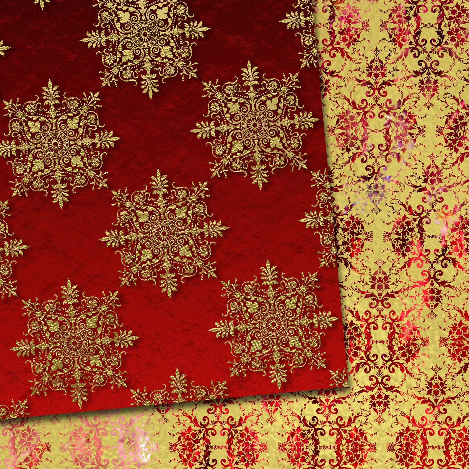 Red Scrapbook Paper | Damask Digital Paper | Red and Gold Damask ...
