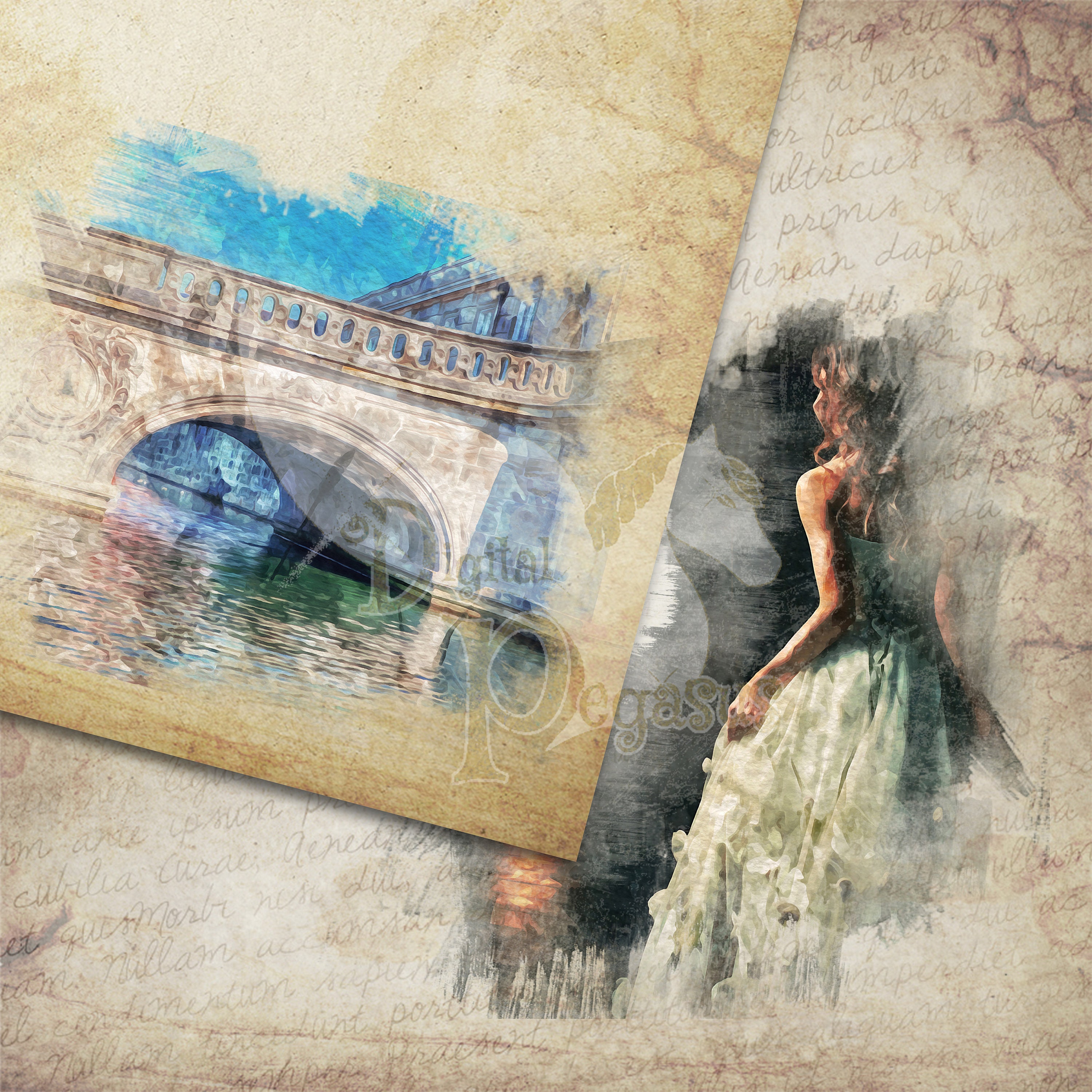 Castle Story Digital Paper | Vintage Printable Backgrounds | Watercolor ...