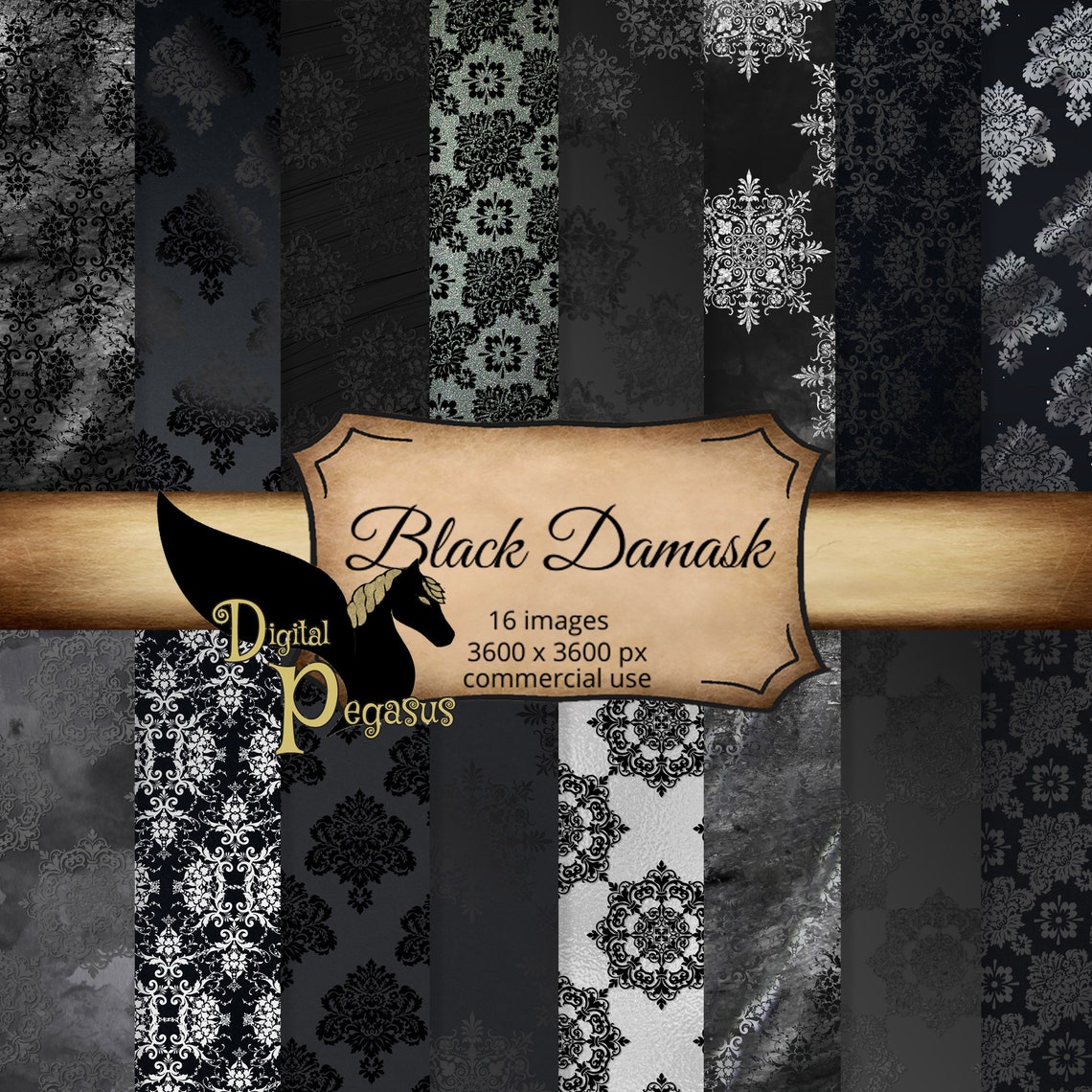 Black Scrapbook Paper Damask Digital Paper Black Stone - Etsy