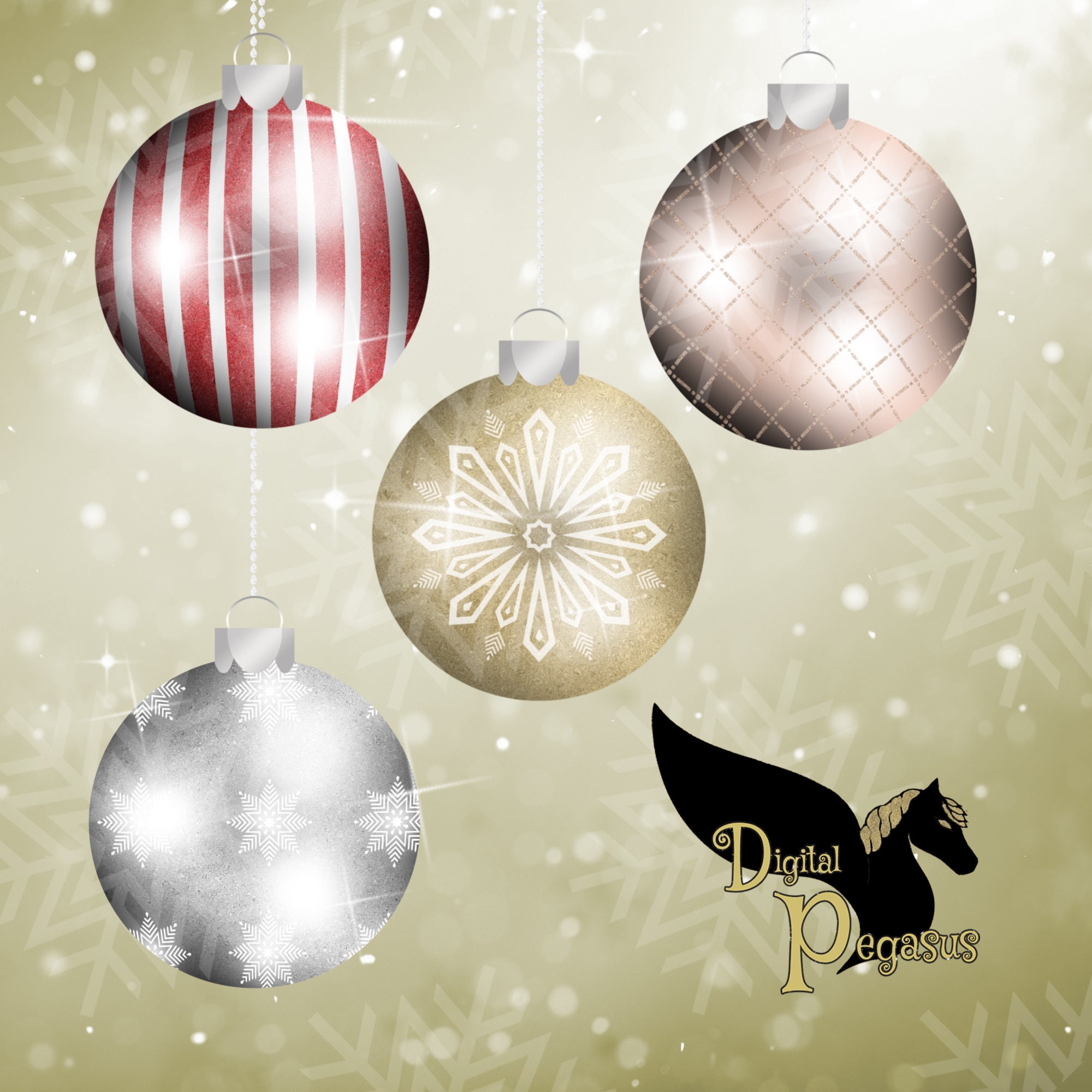 Christmas Ornaments Clip Art Gold Rose Gold Silver Red - Etsy