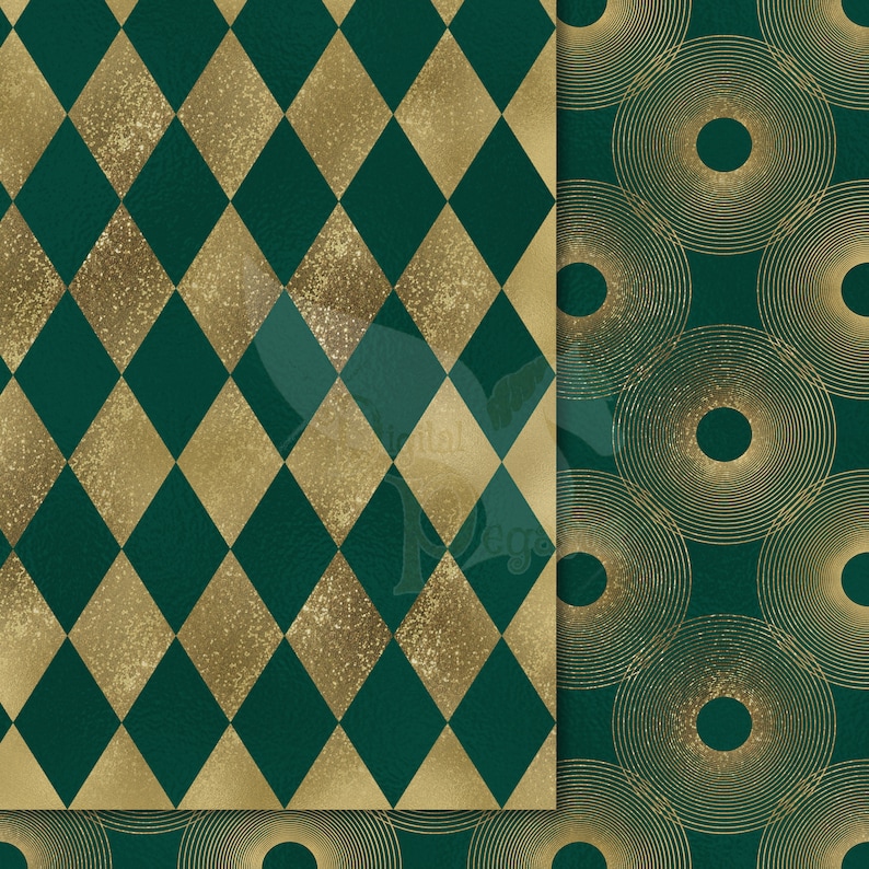 Green and Gold | Seamless Digital Paper | Lines Printable Backgrounds ...