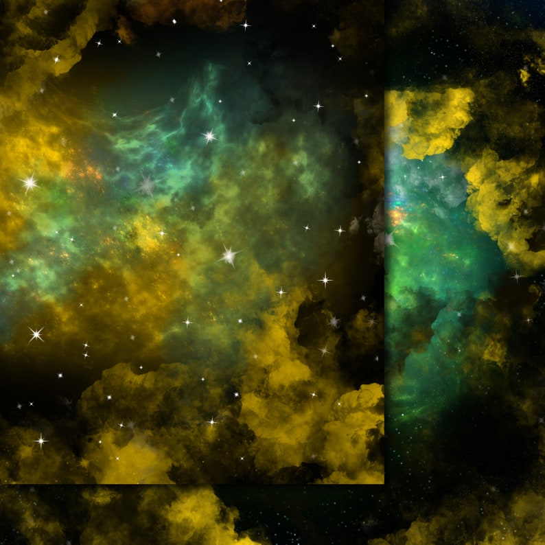 Yellow Galaxy Scrapbook Paper | Digital Paper | Nebula | Stars | Night ...
