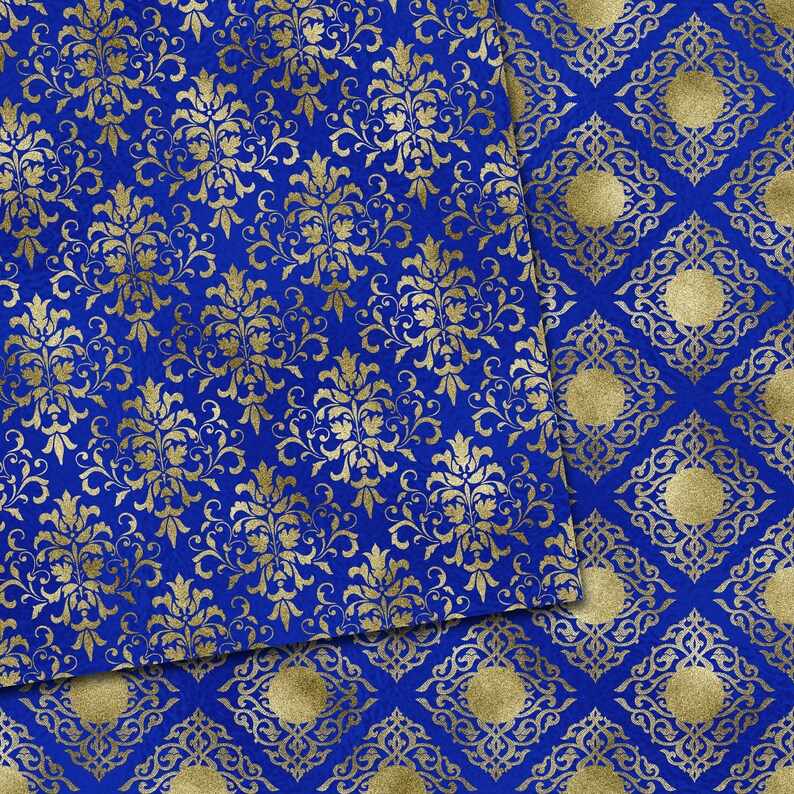 Seamless Royal Blue and Gold Damask Scrapbook Paper Digital - Etsy