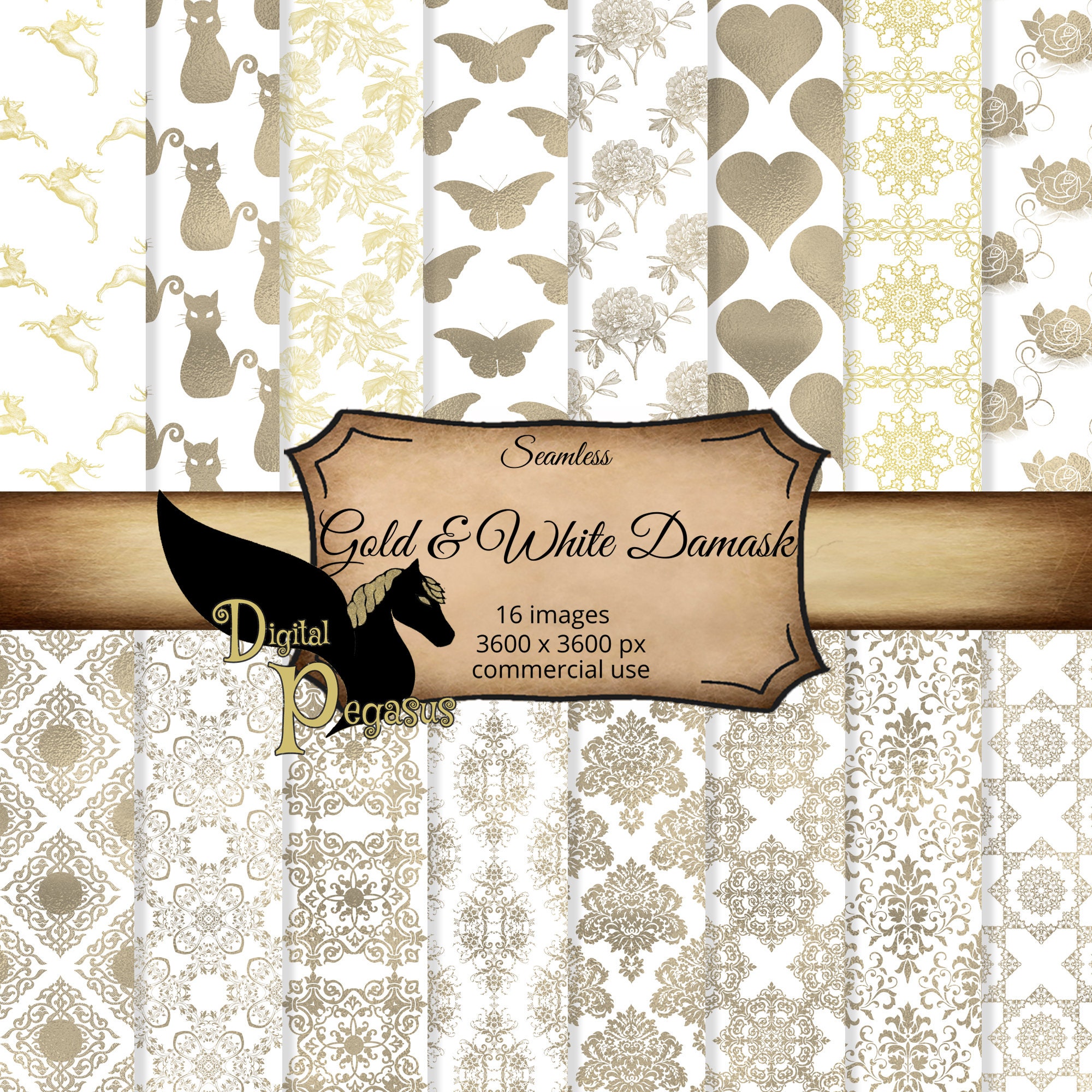 Seamless Gold and White Damask Scrapbook Paper Valentine - Etsy