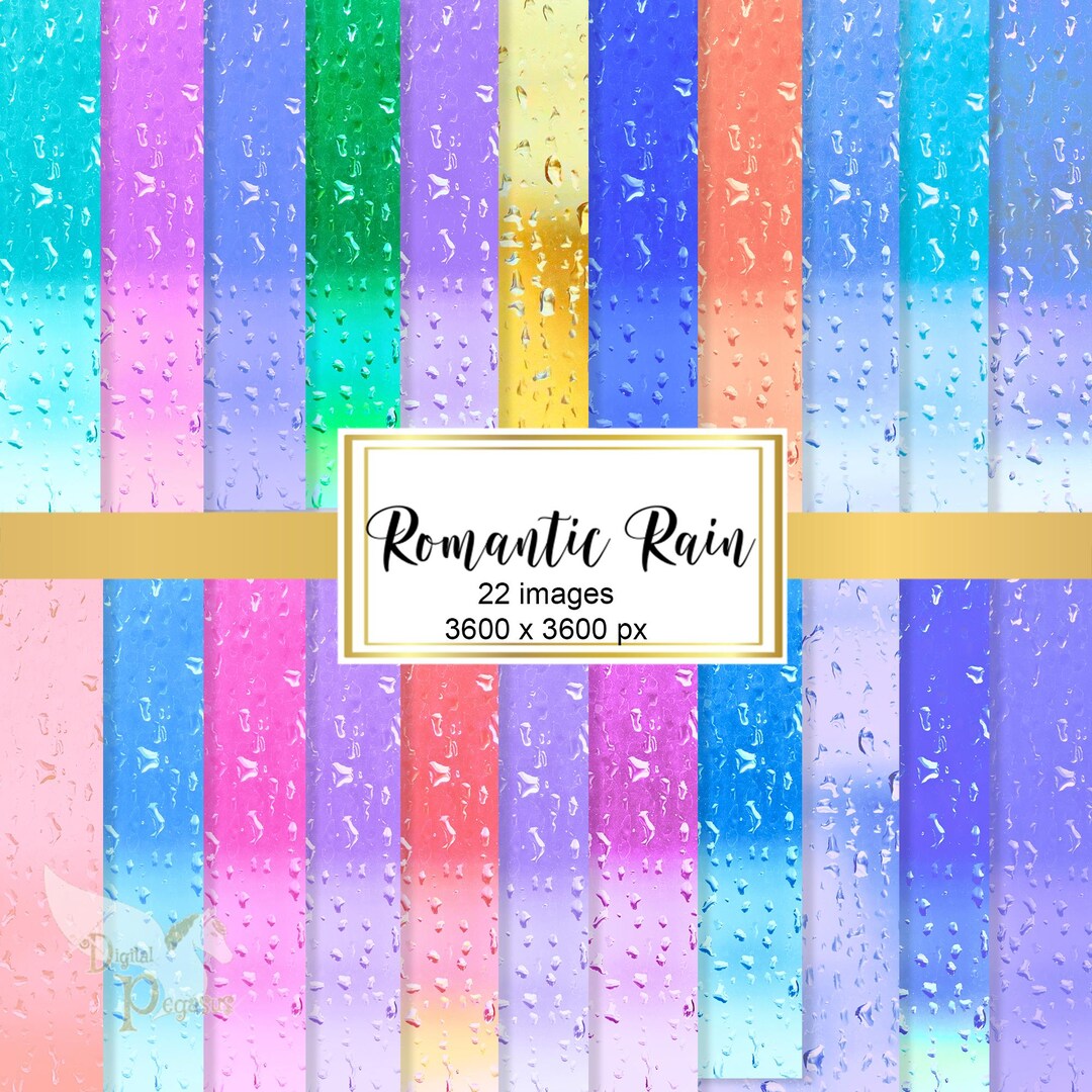 Romantic Rain Scrapbook Paper | Digital Wrapping Paper Pack | Raindrop ...