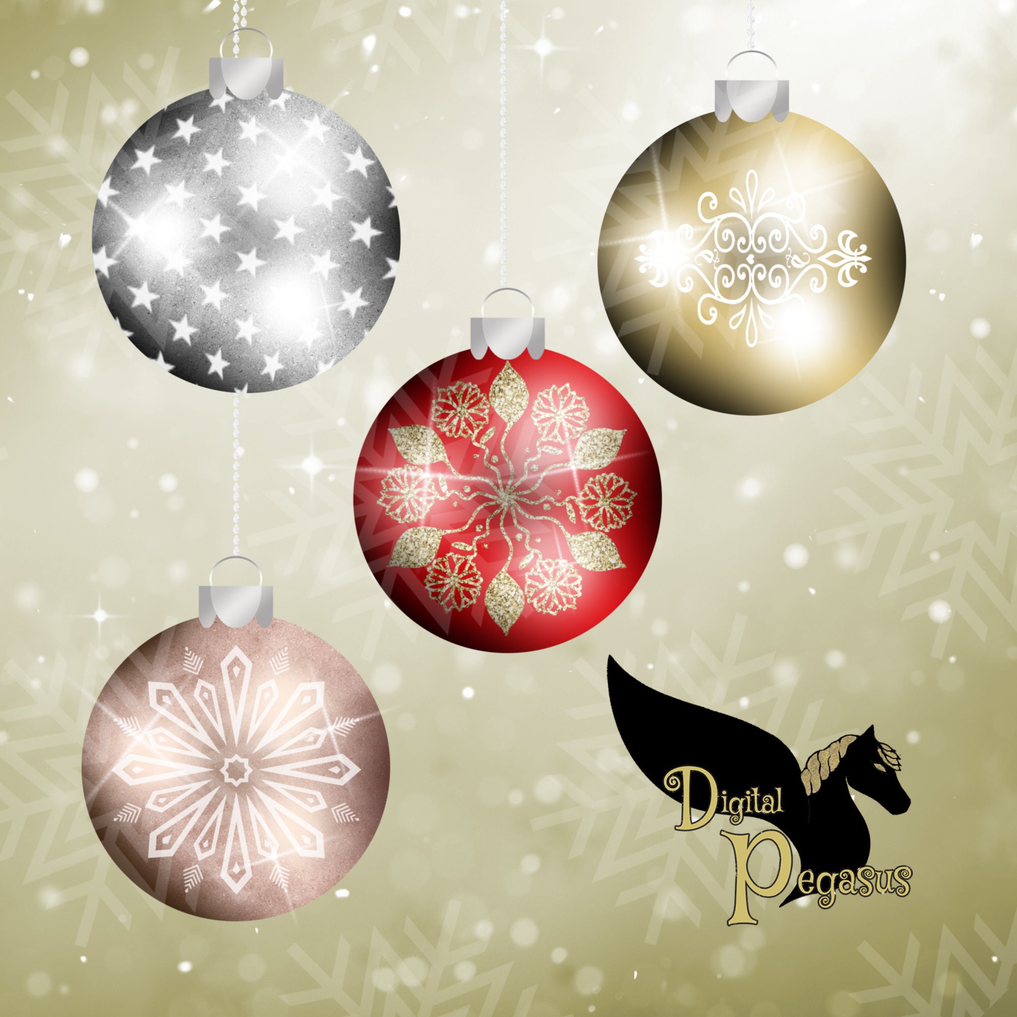 Christmas Ornaments Clip Art Gold Rose Gold Silver Red - Etsy