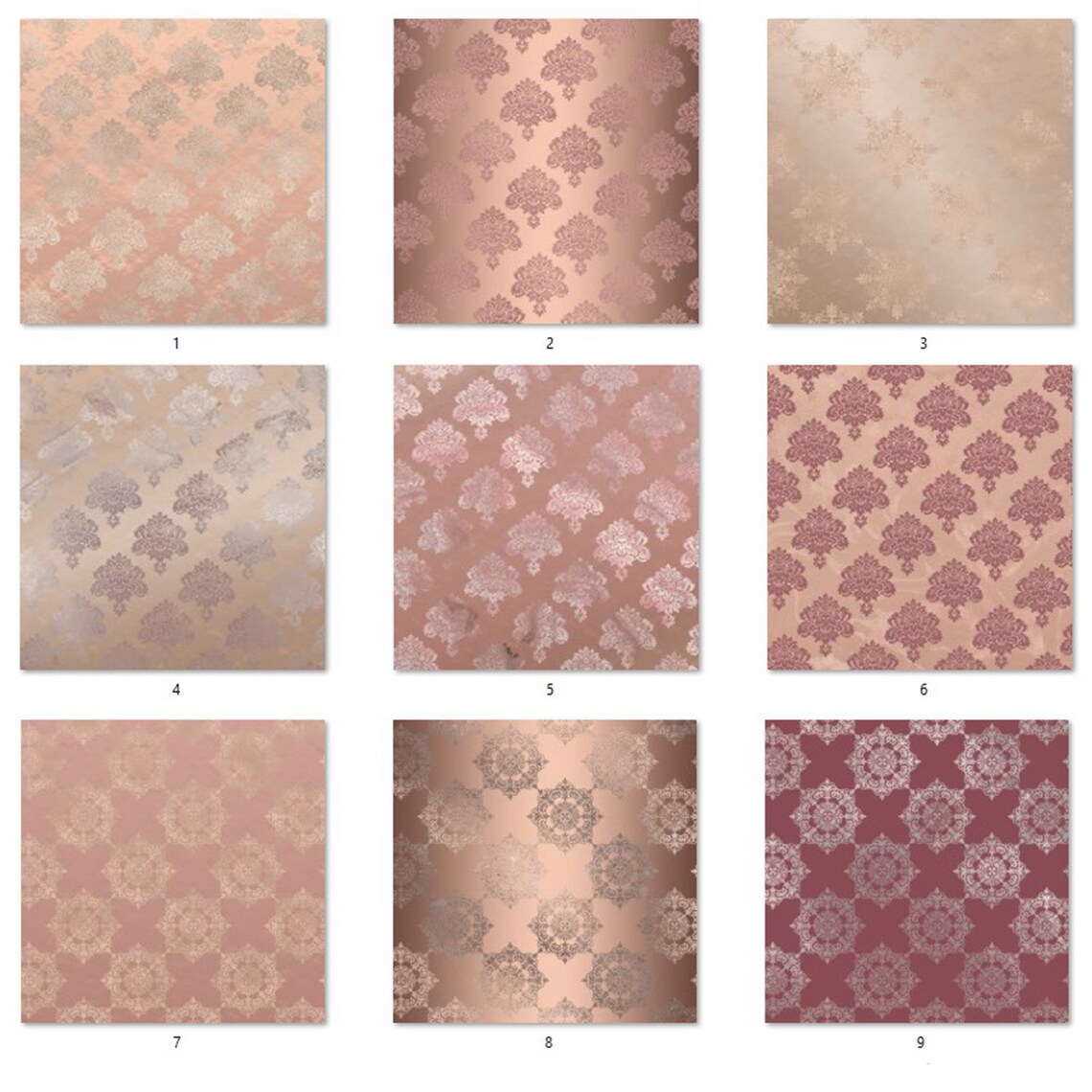 Rose Gold Damask Scrapbook Paper Damask Digital Paper Rose - Etsy