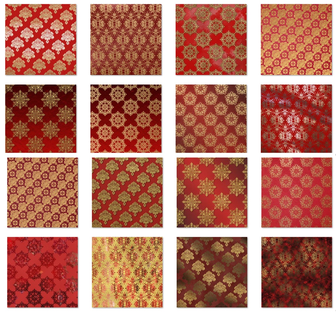 Red Scrapbook Paper Damask Digital Paper Red and Gold - Etsy