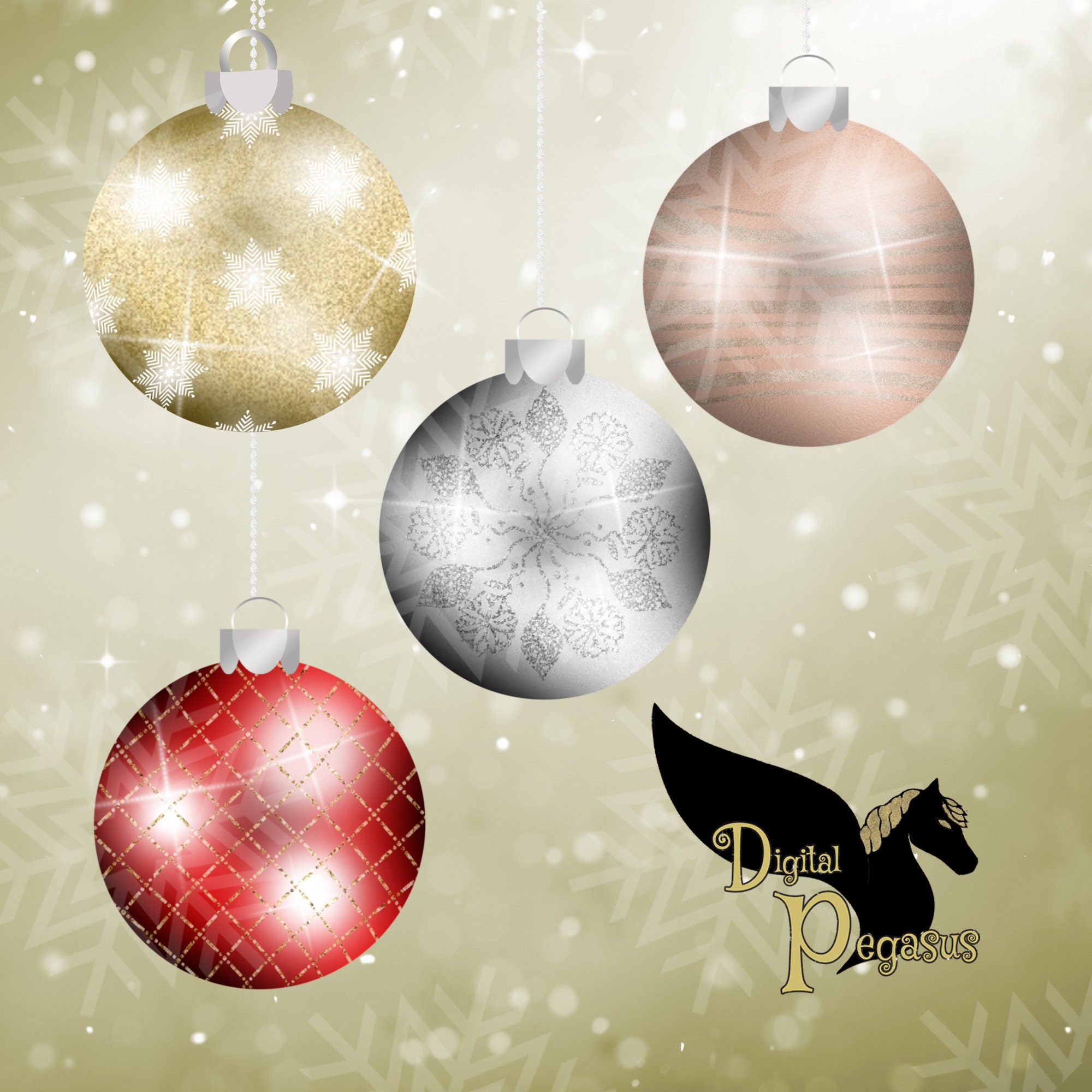 Christmas Ornaments Clip Art Gold Rose Gold Silver Red - Etsy