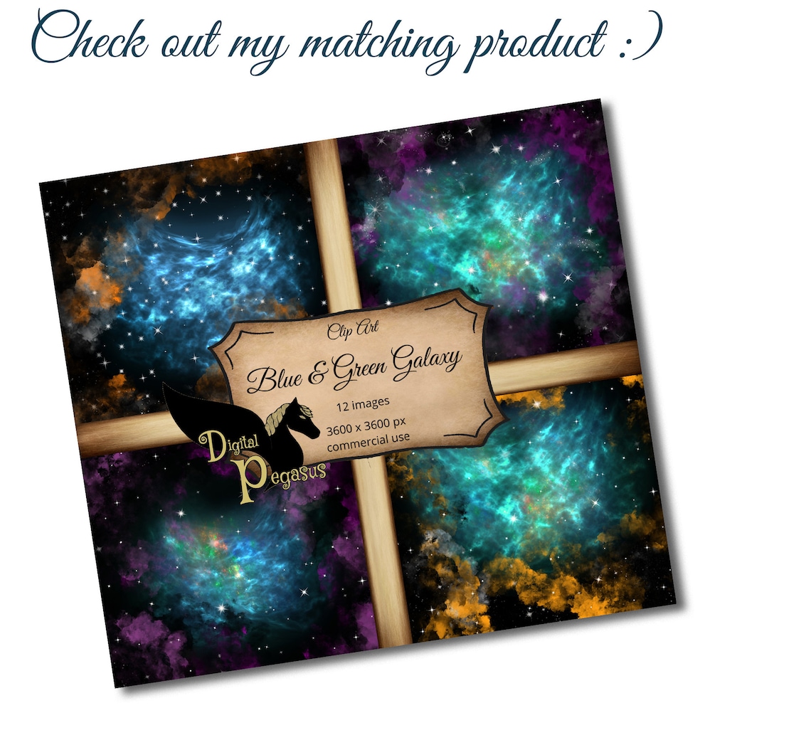 Blue and Green Galaxy Digital Paper Nebula Scrapbook Paper Space ...