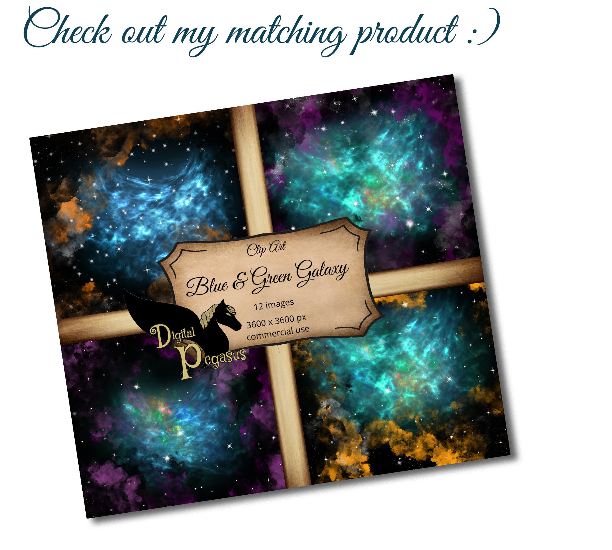 Blue and Green Galaxy Digital Paper Nebula Scrapbook Paper Space ...