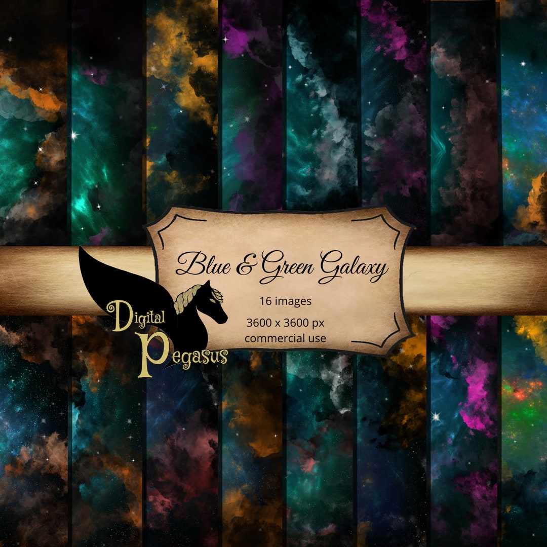 Blue and Green Galaxy Digital Paper Nebula Scrapbook Paper Space ...