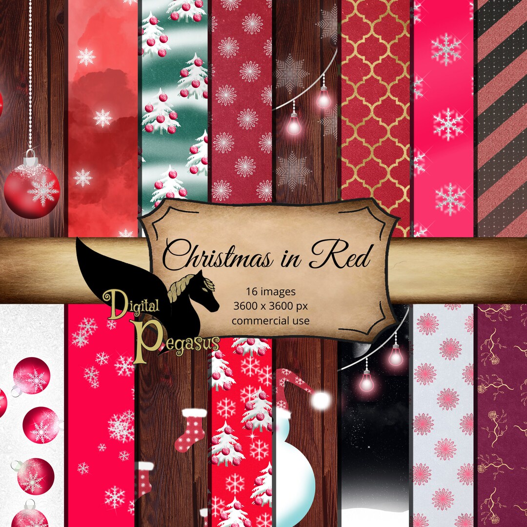 Christmas in Red Digital Paper | Red Scrapbook Paper | Red Christmas ...